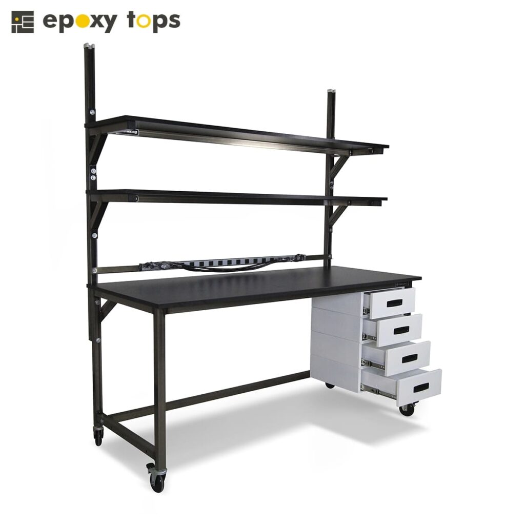 Phenolic Workbench With Upper Shelves And Drawers - Epoxytops