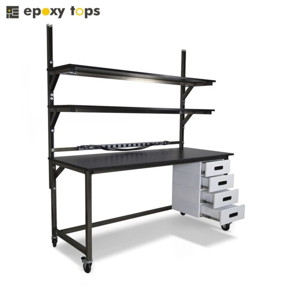 Phenolic Workbench With Upper Shelves And Drawers - Epoxytops