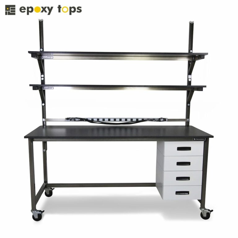 Phenolic Workbench With Upper Shelves And Drawers - Epoxytops